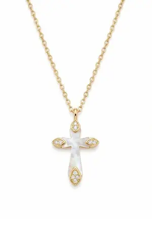 Argento Vivo Mother Of Pearl Cross Pendant Necklace - Gold