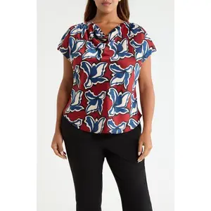 Anne Klein Floral Cowl Neck Top - Rust Multi