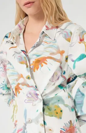 Marina Rinaldi Watercolor Print Long Sleeve Shirtdress