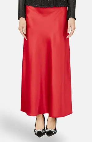 YUMI Satin Midi Skirt - Red