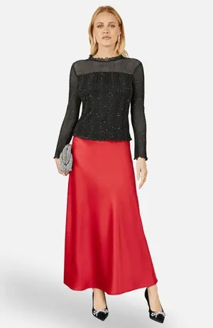 YUMI Satin Midi Skirt
