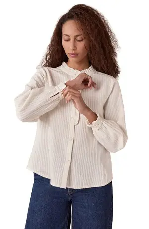 CELTIC & CO. Textured Cotton Shirt With Frill Collar - Chalk