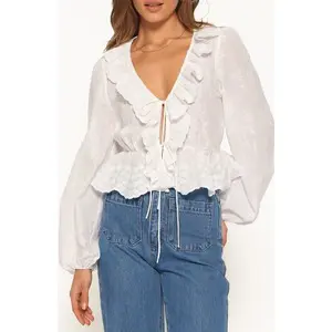 PETAL & PUP Issy Eyelet Ruffle Peplum Top - White