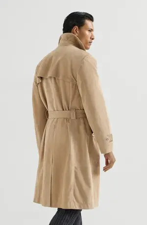 Brunello Cucinelli Suede Motorcyle Trench With Nappa Leather Inserts