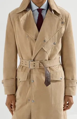 Brunello Cucinelli Suede Motorcyle Trench With Nappa Leather Inserts