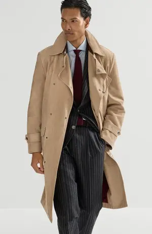 Brunello Cucinelli Suede Motorcyle Trench With Nappa Leather Inserts