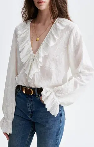 Vanessa Bruno Helea V-neck Ruffled Blouse