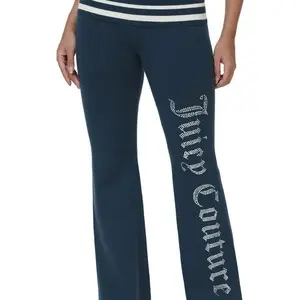 Juicy Couture Foldover Flare Knit Pants With Embellished Logo - Regal Blue