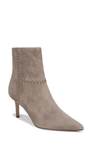 Veronica Beard Lisa Whipstitch Pointed Toe Booties - Bark Suede
