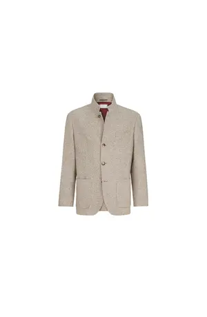 Brunello Cucinelli Cashmere And Silk Diagonal Outerwear Blazer With Patch Pockets