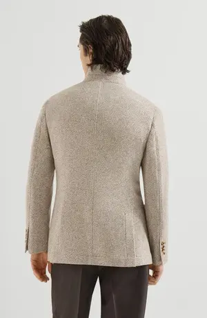 Brunello Cucinelli Cashmere And Silk Diagonal Outerwear Blazer With Patch Pockets