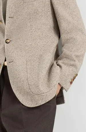 Brunello Cucinelli Cashmere And Silk Diagonal Outerwear Blazer With Patch Pockets