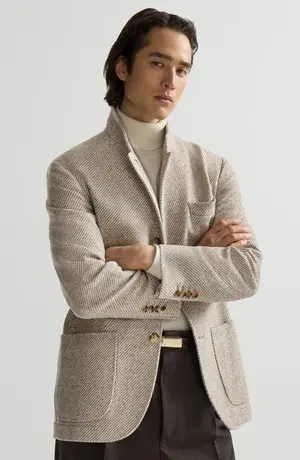 Brunello Cucinelli Cashmere And Silk Diagonal Outerwear Blazer With Patch Pockets