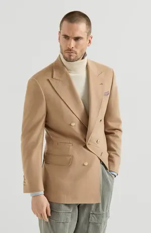 Brunello Cucinelli Flannel One-and-a-half Breasted Tailor Blazer With Metal Buttons - Camel
