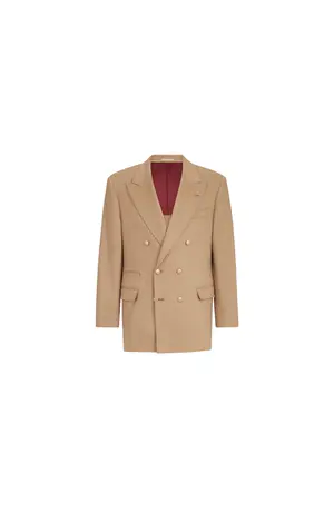 Brunello Cucinelli Flannel One-and-a-half Breasted Tailor Blazer With Metal Buttons - Camel