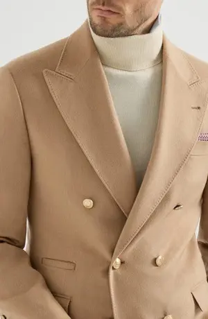 Brunello Cucinelli Flannel One-and-a-half Breasted Tailor Blazer With Metal Buttons - Camel