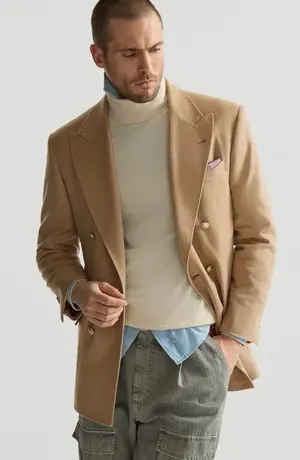 Brunello Cucinelli Flannel One-and-a-half Breasted Tailor Blazer With Metal Buttons - Camel