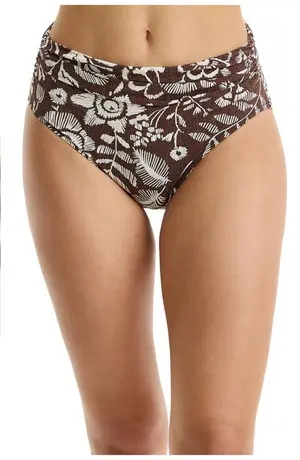 GOTTEX Garden Mist Shirred High Waist Swim Bottom - Brown
