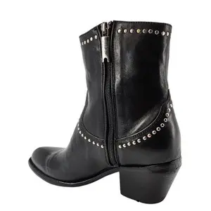 MADISON MAISON Leather Studded Western Ankle Boot - Black