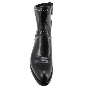 MADISON MAISON Leather Studded Western Ankle Boot - Black
