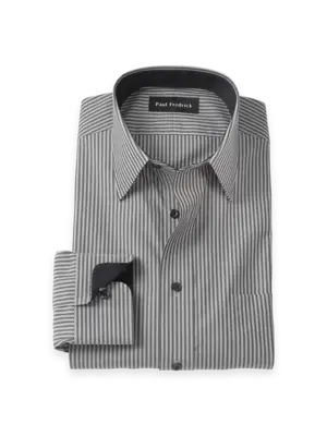 PAUL FREDRICK Cotton Buttondown Collar Broadcloth Classic Contrast Trim Button Cuff Long Sleeve Shirt Black
