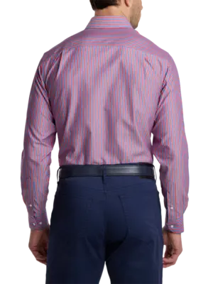 PAUL FREDRICK Cotton Point Collar Poplin Slim Contrast Trim Button Cuff Long Sleeve - Blue/red
