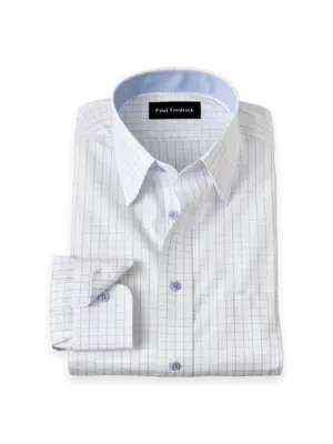 PAUL FREDRICK Cotton Buttondown Collar Broadcloth Classic Contrast Trim Button Cuff Long Sleeve Shirt - White Multi