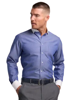 PAUL FREDRICK Cotton Spread Collar Dobby Classic Contrast Trim French Cuff Long Sleeve