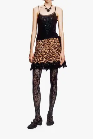 Anna Sui Leopard Denim Kilt