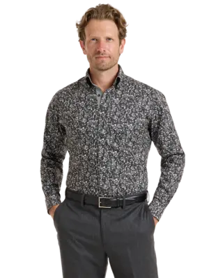 PAUL FREDRICK Cotton Buttondown Collar Pinpoint Classic Contrast Trim Button Cuff Long Sleeve - Black