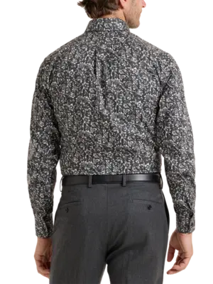 PAUL FREDRICK Cotton Buttondown Collar Pinpoint Classic Contrast Trim Button Cuff Long Sleeve - Black