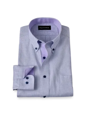 PAUL FREDRICK Cotton Buttondown Collar Pinpoint Classic Contrast Trim Button Cuff Long Sleeve