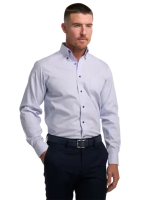 PAUL FREDRICK Cotton Buttondown Collar Pinpoint Classic Contrast Trim Button Cuff Long Sleeve