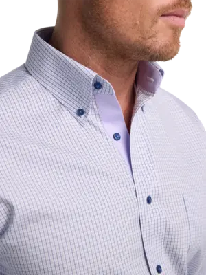 PAUL FREDRICK Cotton Buttondown Collar Pinpoint Classic Contrast Trim Button Cuff Long Sleeve