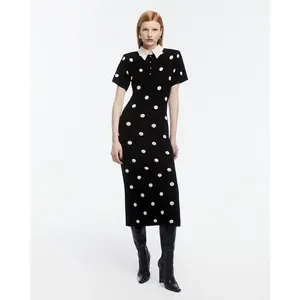 DODIEE Devon Polka Dot Midi Dress In Noir - Black