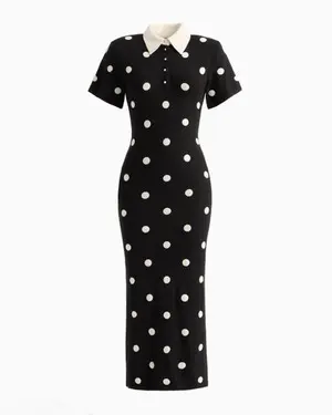 DODIEE Devon Polka Dot Midi Dress In Noir