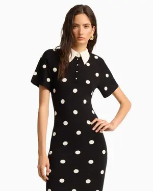 DODIEE Devon Polka Dot Midi Dress In Noir