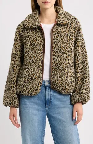 The Great. The Vail Leopard Print Fleece Jacket - Tan Leopard