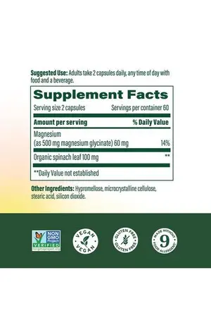 MEGAFOOD Magnesium Glycinate 500mg, Sleep Support, 60mg Elemental Magnesium