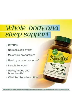 MEGAFOOD Magnesium Glycinate 500mg, Sleep Support, 60mg Elemental Magnesium