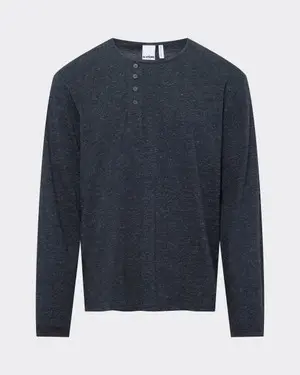 LE PERE Long Sleeve Waffle Henley - Navy Waffle