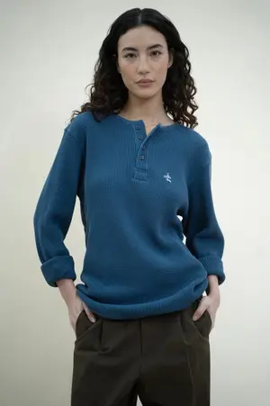 LE PERE Long Sleeve Waffle Henley