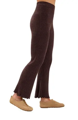 Barefoot Dreams Petal Edge Rib Ankle Pants - Umber