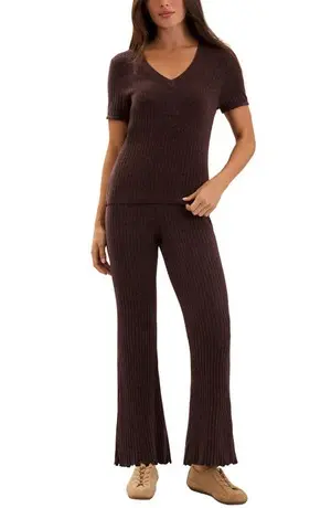 Barefoot Dreams Petal Edge Rib Ankle Pants - Umber