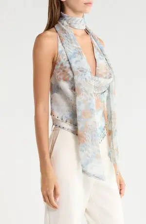 KITTENISH Stud Trimmed Chiffon Top