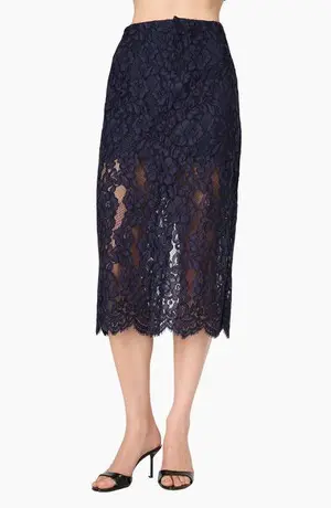 Cami Nyc CAMI NYC Osmond Lace Midi Skirt Navy