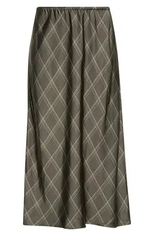 VINCE Diamond Plaid Satin Skirt