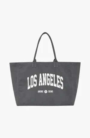 ANINE BING Leo Los Angeles University Canvas Tote - Washed Grey