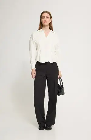ICHI Ihlimmi Long Sleeve Open Collar Poplin Top