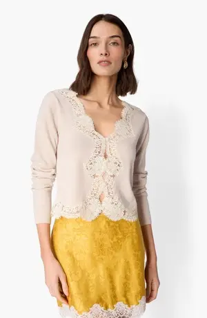Cami Nyc Sanders Lace Trim Cardigan - Oat